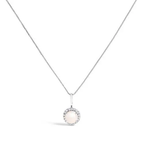 HAUS OF BRILLIANCE 10k Gold Gemstone And Diamond Accent Halo Pendant Necklace - White | Pearl